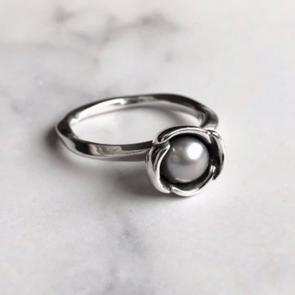 Pandora | Jewelry | Pandora Bloom Ring With Grey Pearl | Poshmark